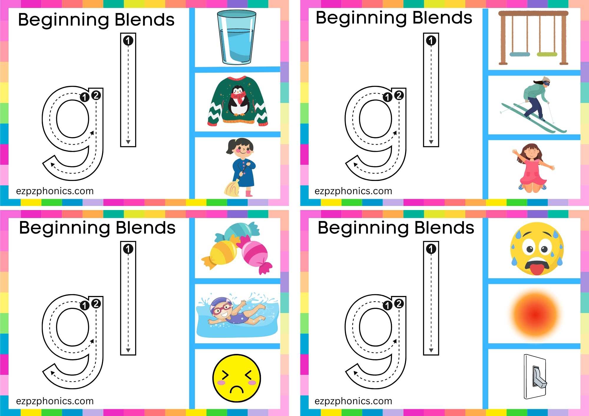 GL Beginning Blends Clip Cards Trace The Letters And Clip The Correct Images Set 2 - ezpzphonics.com